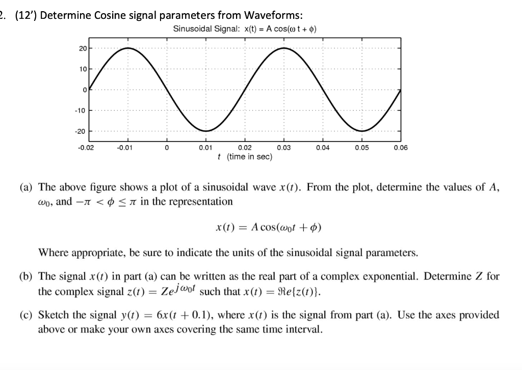 Solved (12') Determine Cosine signal parameters from | Chegg.com