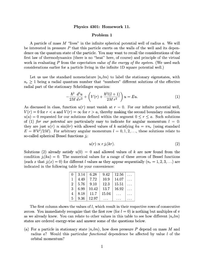 Solved Physics 4301: Homework 11. Problem 1 A particle of | Chegg.com
