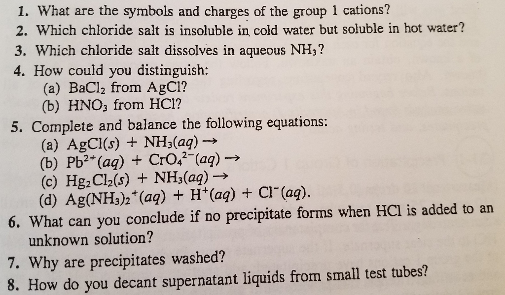 Solved 1. What are the symbols and charges of the group 1 | Chegg.com