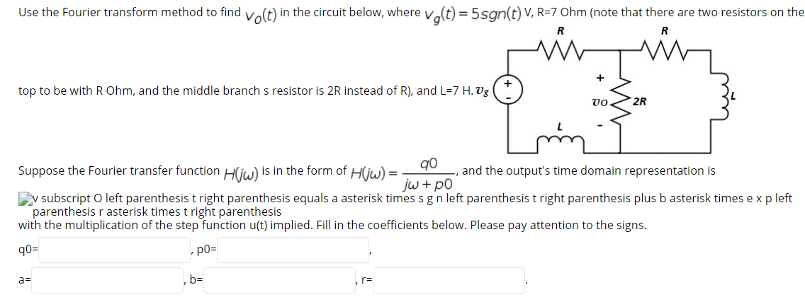 Solved Use the Fourier transform method to find vo(t) in the | Chegg.com