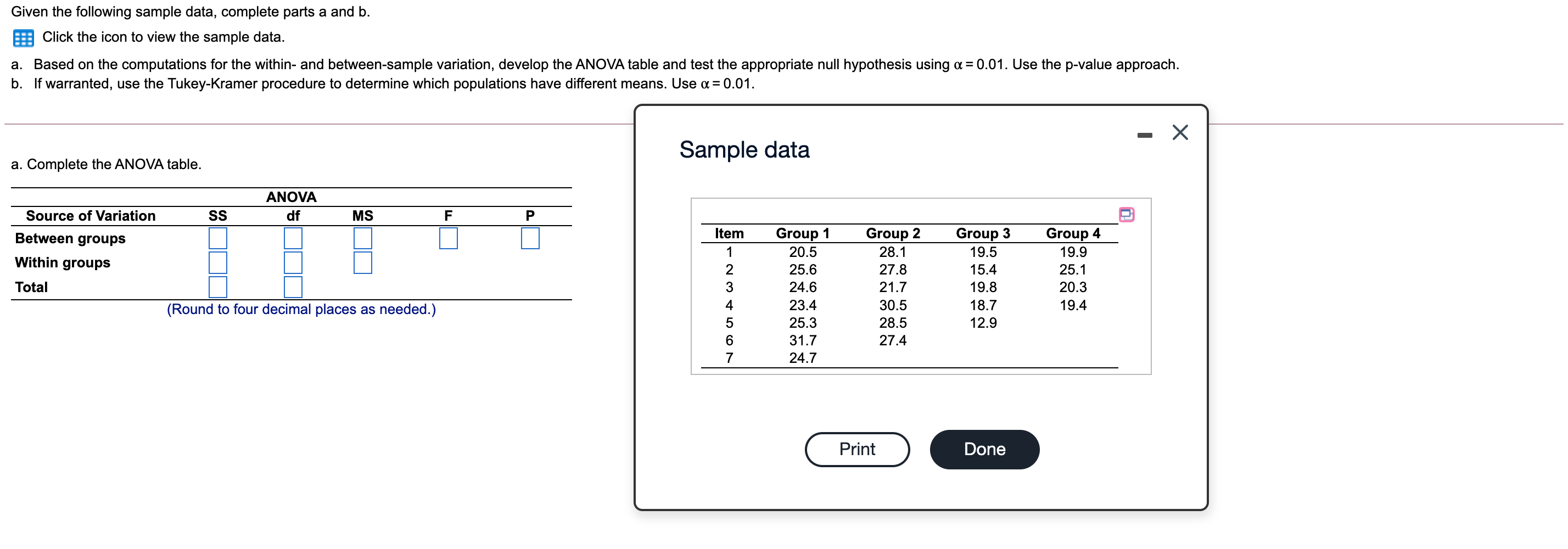Solved Given the following sample data, complete parts a and | Chegg.com
