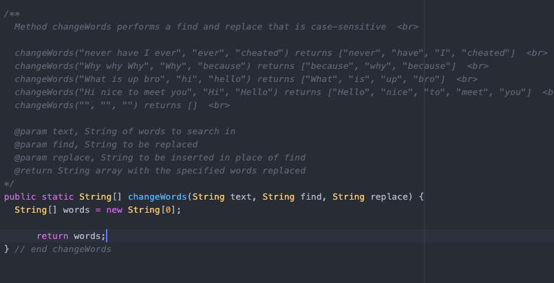 Solved Method changeWords performs a find and replace that | Chegg.com