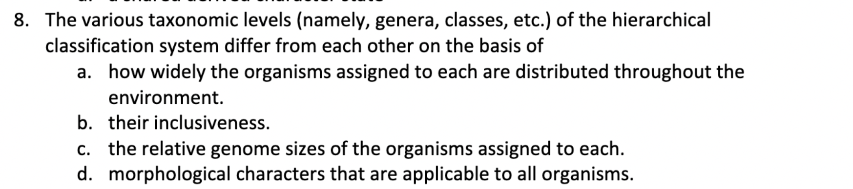 Solved The various taxonomic levels (namely, ﻿genera, | Chegg.com
