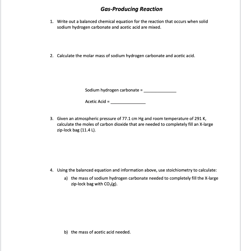 Solved Gas-Producing Reaction 1. Write out a balanced | Chegg.com