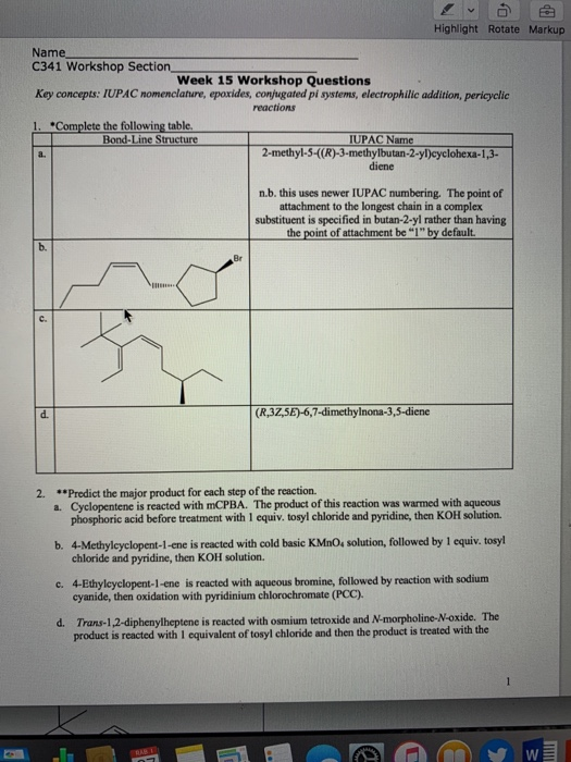 Solved Highlight Rotate Markup Name C341 Workshop Section | Chegg.com