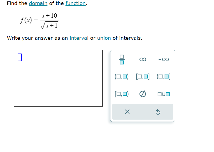 Solved Find the domain of the function.f(x)=x+10x+12Write | Chegg.com