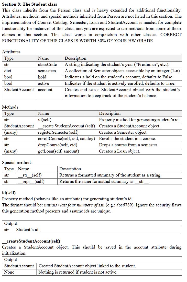 Solved Section 6: The Person class This class is a basic | Chegg.com