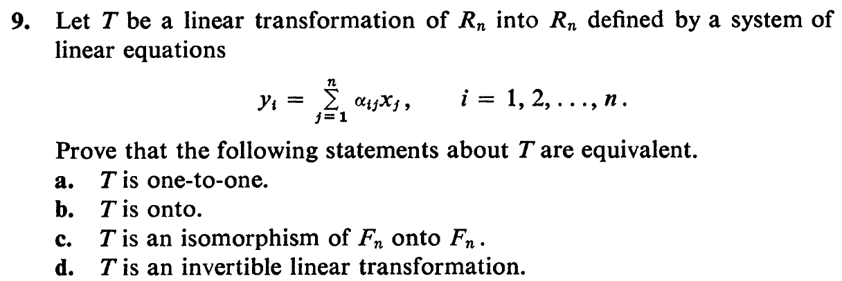 Solved 9. Let T be a linear transformation of Rn into Rn | Chegg.com