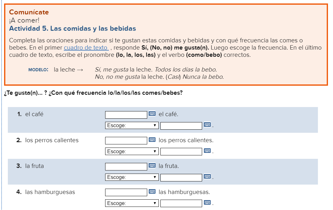 Comunicate ¡A comer! Actividad 5. Las comidas y las | Chegg.com