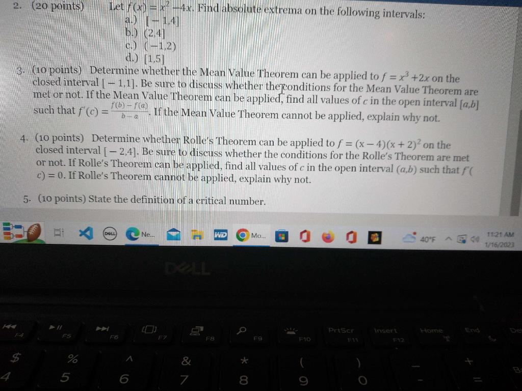 Solved 2. (20 points) Let f(x)=x2−4x. Find absolute extrema | Chegg.com
