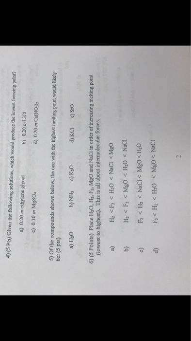 Solved 4) (5 Pts) Given the following solutions, which would | Chegg.com