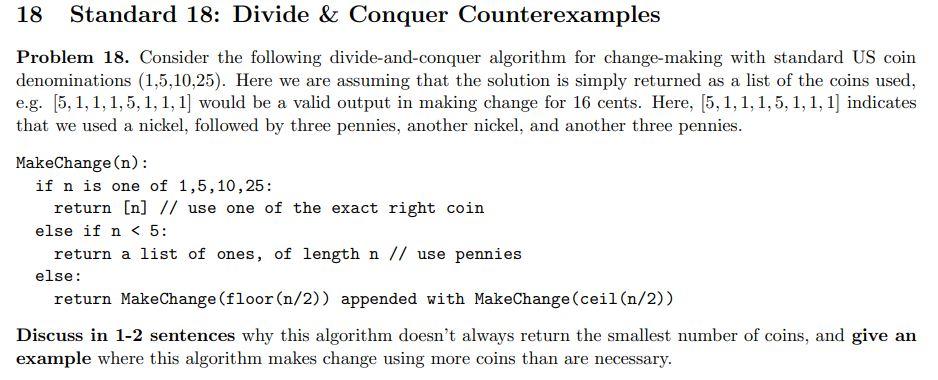 Solved 18 Standard 18: Divide \& Conquer Counterexamples | Chegg.com