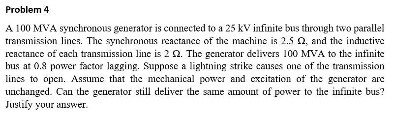 Solved A 100 MVA synchronous generator is connected to a | Chegg.com
