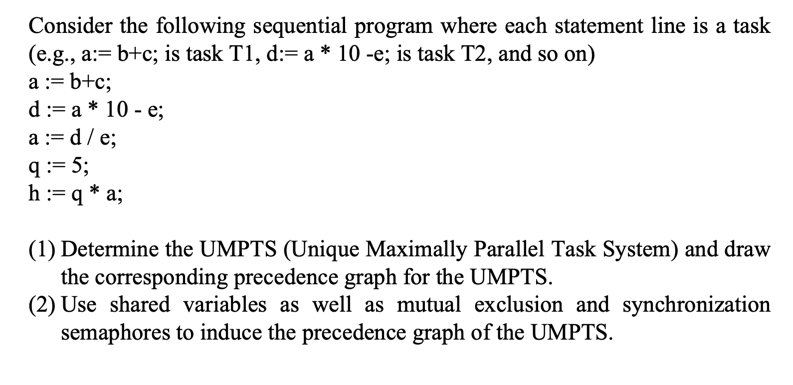 Consider the following sequential program where each | Chegg.com