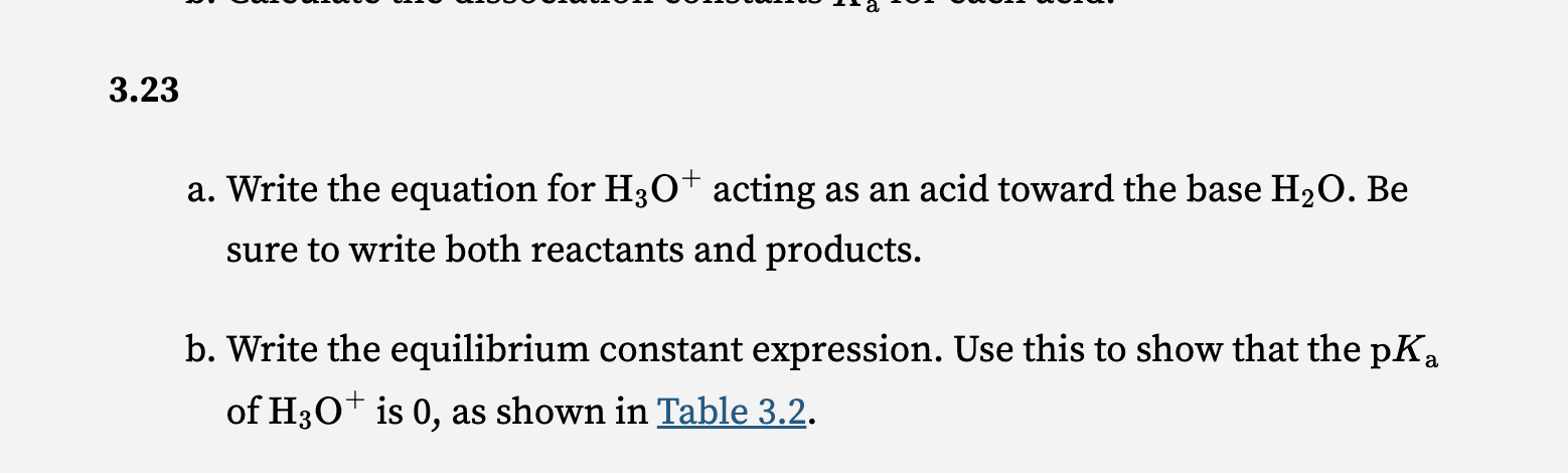 Solved a. Write the equation for H3O+acting as an acid | Chegg.com