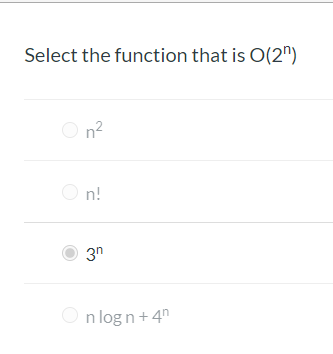 Solved Select the function that is O(21) On² n! 30 nlog n | Chegg.com