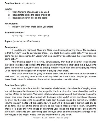 Solved Function Name: shrekchess Inputs: 1. (char filename | Chegg.com