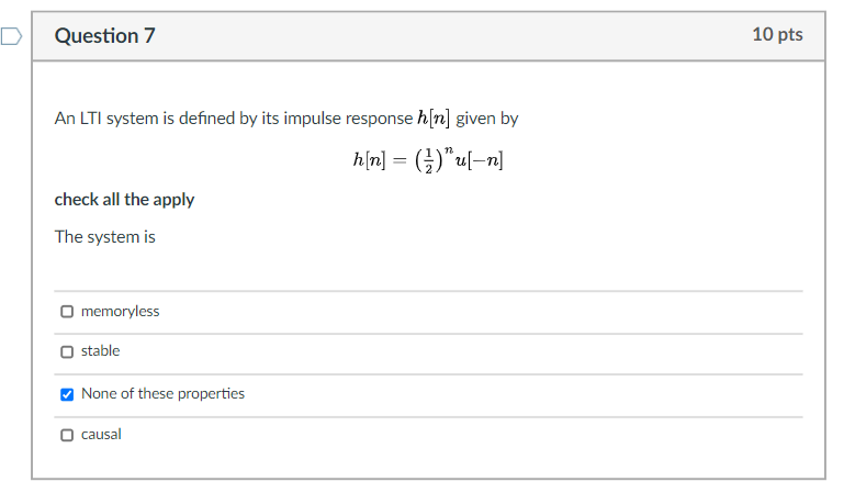 Solved U Question 9 10 pts A discrete-time LTI system is | Chegg.com