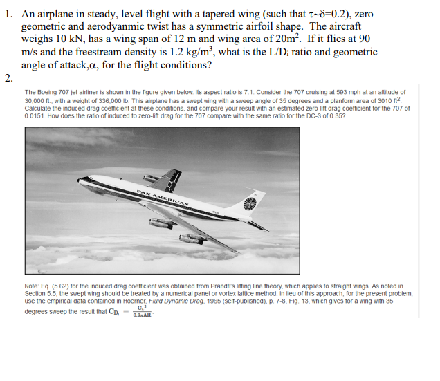 Solved An airplane in steady, level flight with a tapered | Chegg.com