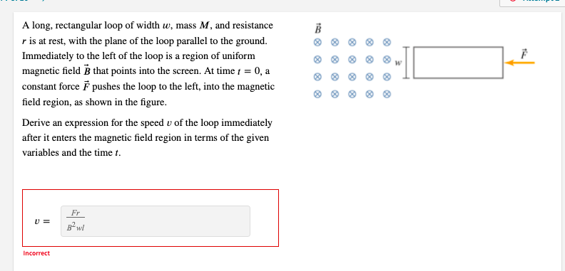 Solved to 9 B i A long, rectangular loop of width w, mass M, | Chegg.com