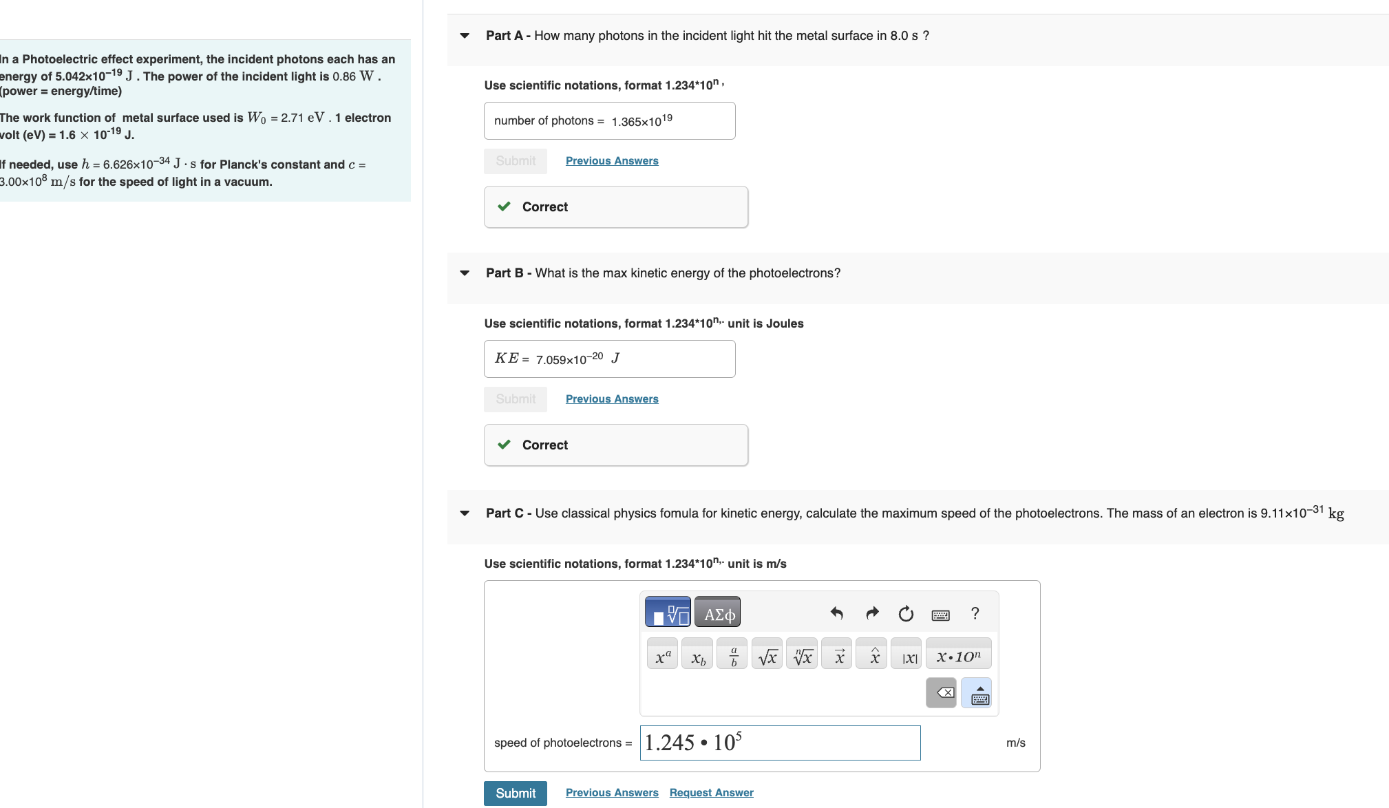 Solved Please help part c! ﻿In a Photoelectric effect | Chegg.com