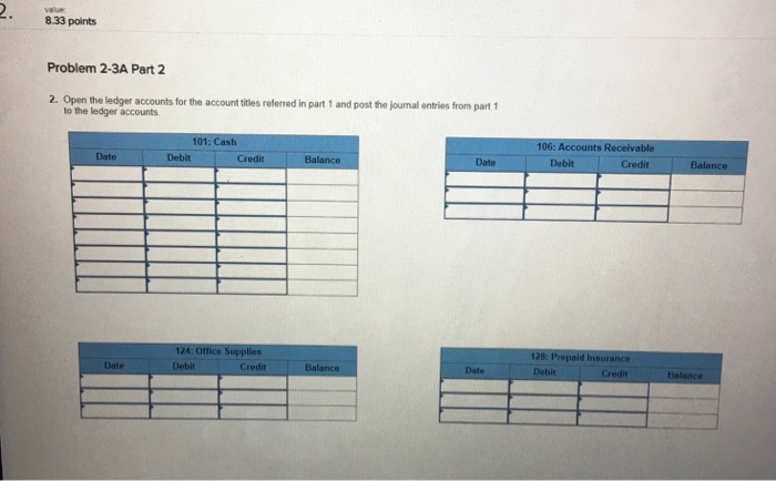 Solved Problem 2-3A Preparing and posting journal entries; | Chegg.com