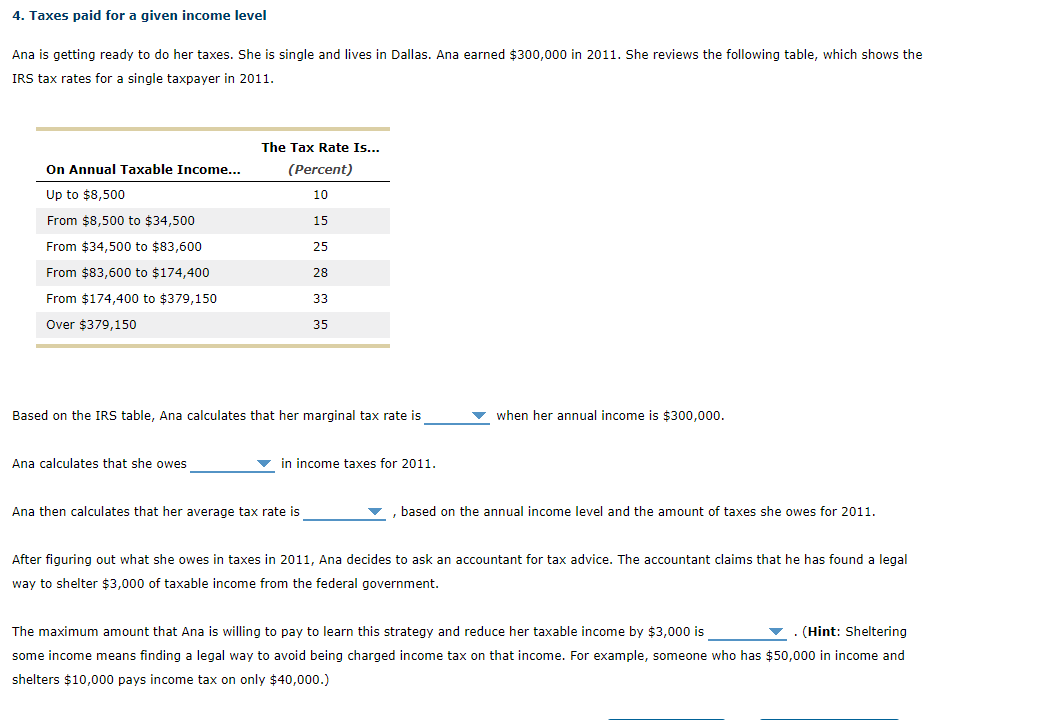 Solved 4. Taxes paid for a given income level Ana is getting | Chegg.com