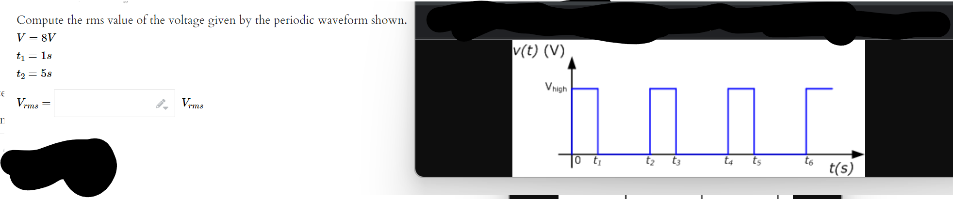 Solved Compute the rms value of the voltage given by the | Chegg.com