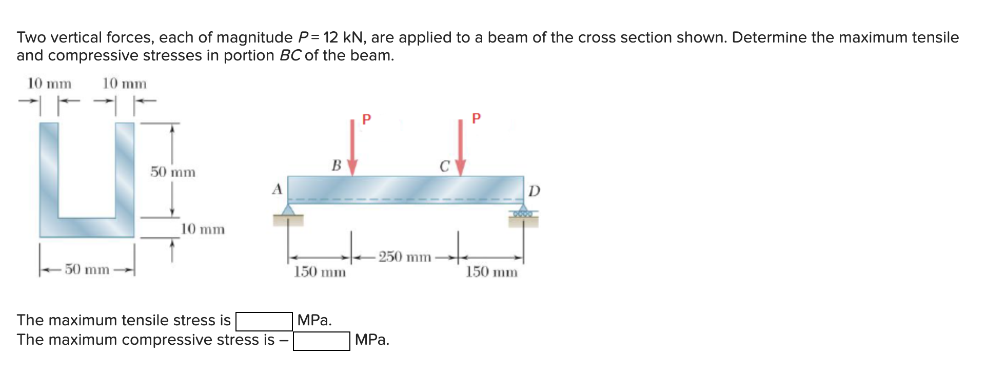 Solved Two vertical forces, each of magnitude P=12kN, are | Chegg.com