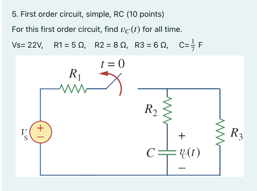 Solved 5. First order circuit, simple, RC (10 points) For | Chegg.com
