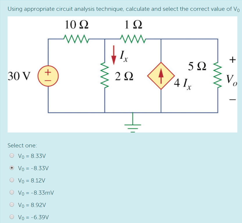 Solved Using appropriate circuit analysis technique, | Chegg.com