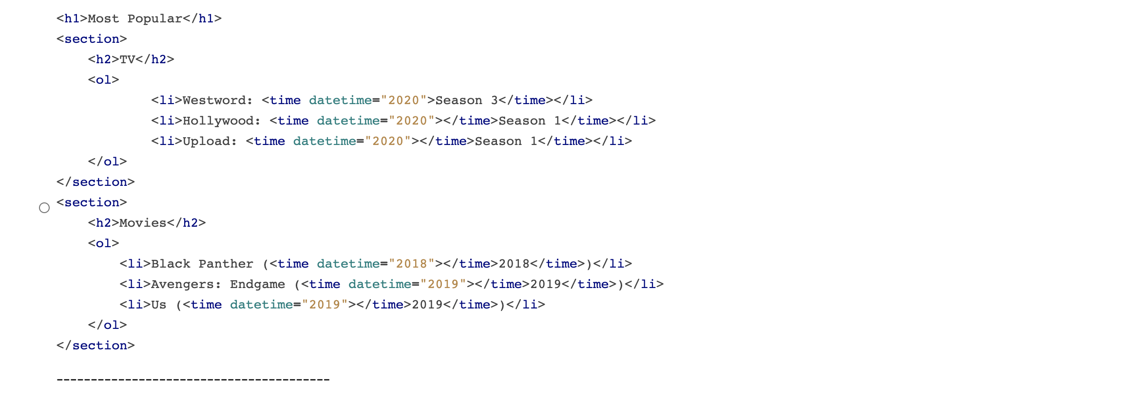 Solved Question 28 1 points Save Answer Which HTML5 mark-up | Chegg.com