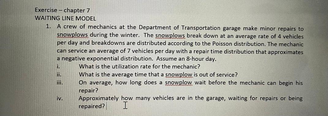 Solved Exercise Chapter 7 Waiting Line Model 1 A Crew Of