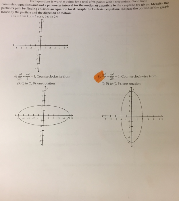 Solved Parametric Equations And A Parameter Interval For The