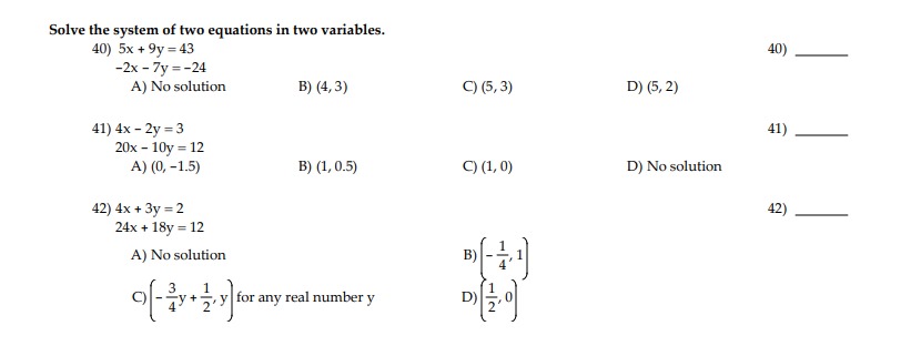 Solved the system of two equations in two variables. 40) | Chegg.com