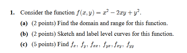Solved 1. Consider the function f(x,y)=x2−2xy+y2. (a) (2 | Chegg.com