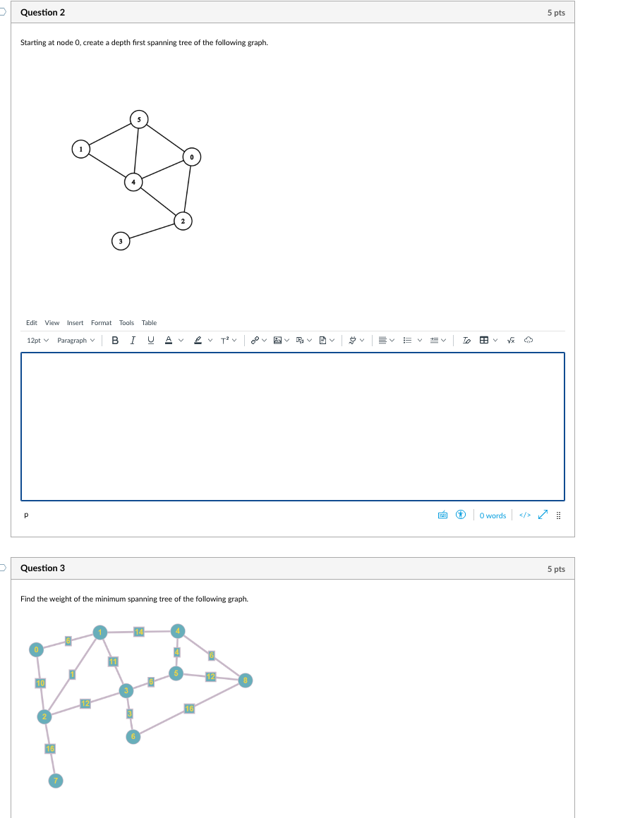 Solved Starting at node 0 , create a depth first spanning | Chegg.com