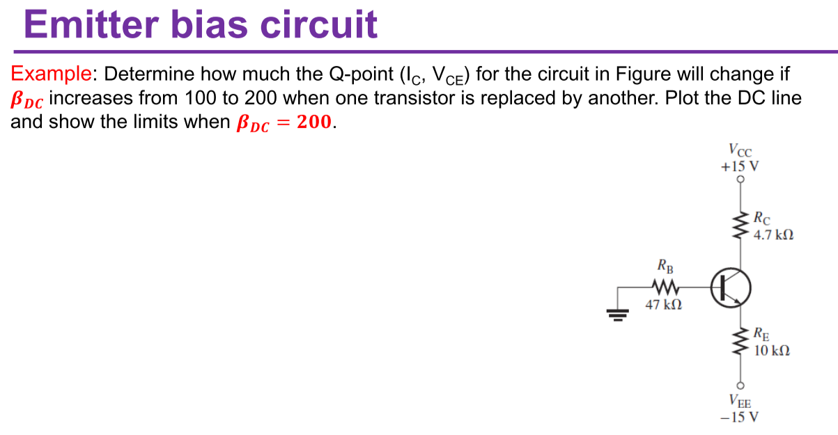 Solved Emitter bias circuit Example: Determine how much the | Chegg.com