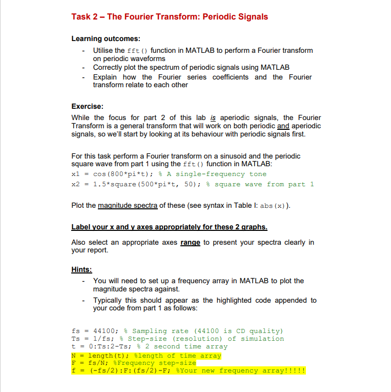 Solved Task 1 Generating Waveforms Using Fourier Series