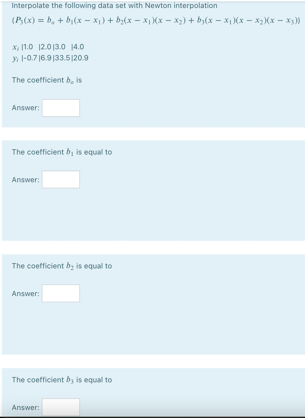 Solved Interpolate the following data set with Newton | Chegg.com