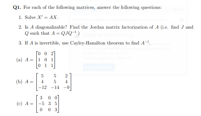Solved Q1. For each of the following matrices, answer the | Chegg.com