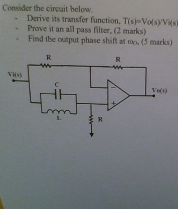 Solved Consider the circuit below. - Derive its transfer | Chegg.com