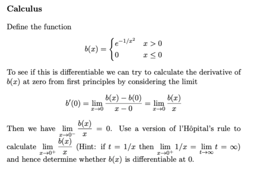 Solved Calculus Define the function ſe=1/22 b(x) = x > 0 0 | Chegg.com