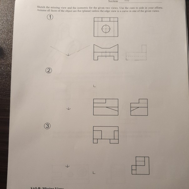 Solved Section V Sketch the missing view and the scimetric | Chegg.com