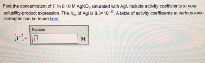 Solved Find the concentration of I in 0.10 M AgNO3 saturated | Chegg.com