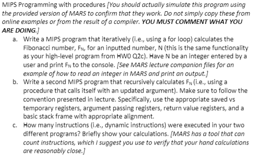 MIPS Programming with procedures (You should actually | Chegg.com