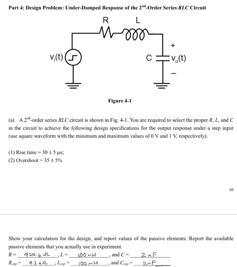 Solved Part 4: Design Problem: Under-Damped Response of the | Chegg.com