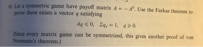 Solved Let a symmetric game have payoff matrix A =-A". Use | Chegg.com