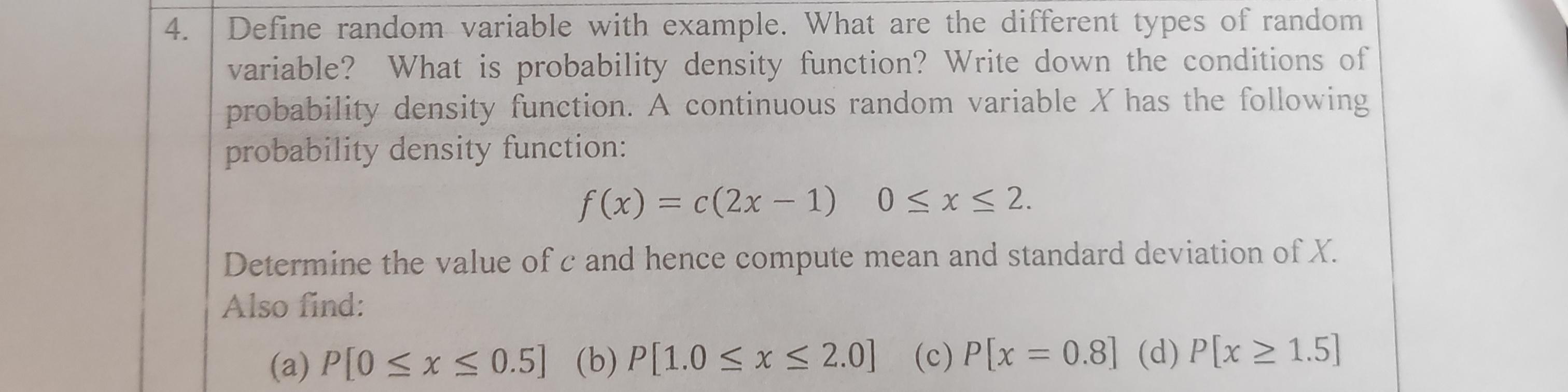 Solved Define Random Variable With Example What Are The 6085