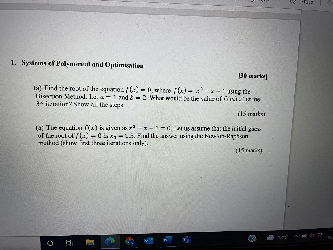 Solved V Erase 1. Systems of Polynomial and Optimisation [30 | Chegg.com